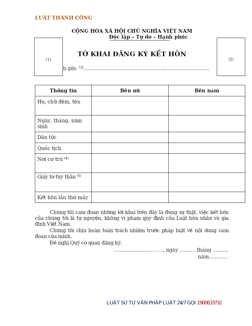 Mẫu tờ khai đăng ký kết hôn cập nhật mới nhất 2022 - Hãng Luật Quốc Tế ...